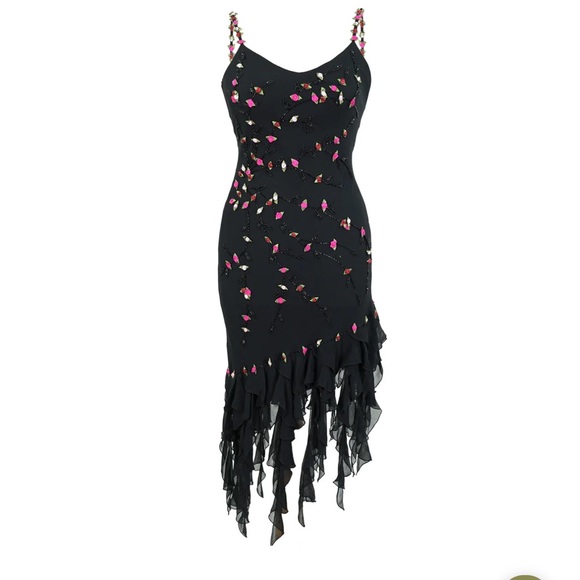 Cache | Dresses | Cach Vintage Beaded Silk Dress Rosette Appliqu Whimsy ...